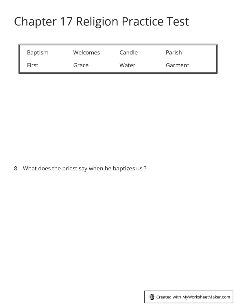 Chapter 17 Religion Practice Test - My Worksheet Maker: Create Your Own ...