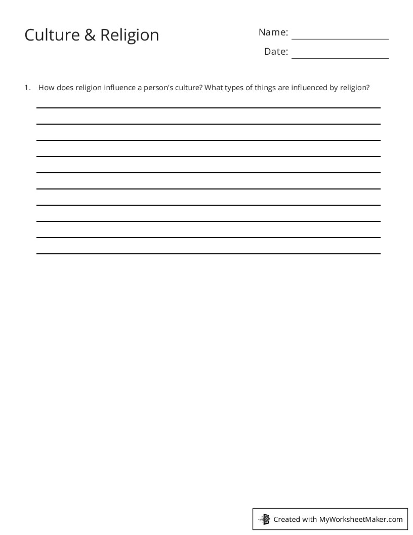 Culture & Religion - My Worksheet Maker: Create Your Own Worksheets
