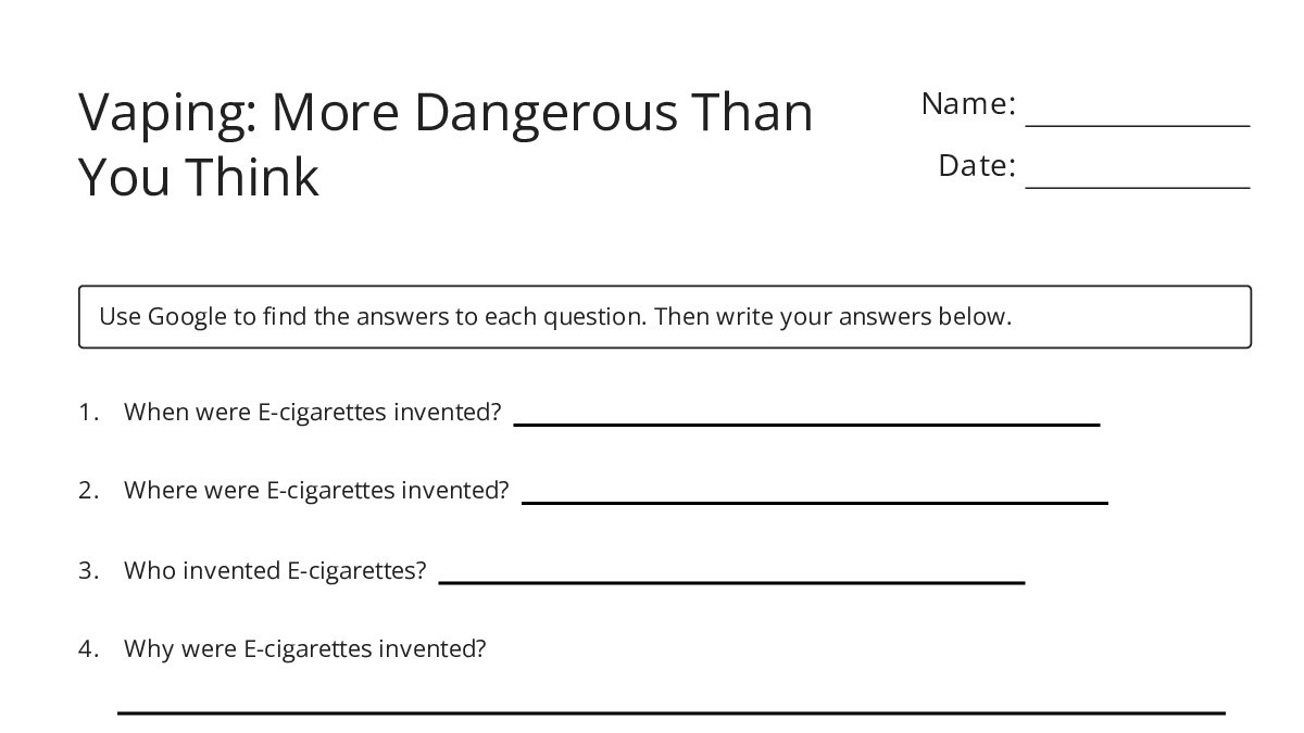 Vaping: More Dangerous Than You Think - My Worksheet Maker: Create Your ...
