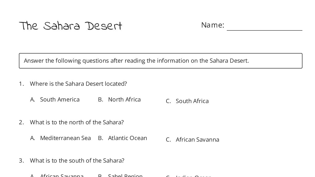 The Sahara Desert - My Worksheet Maker: Create Your Own Worksheets