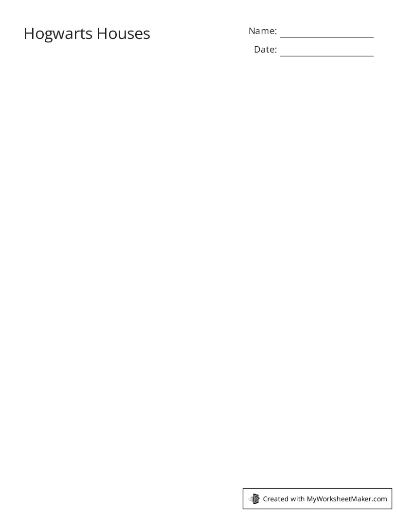 Hogwarts Houses - My Worksheet Maker: Create Your Own Worksheets