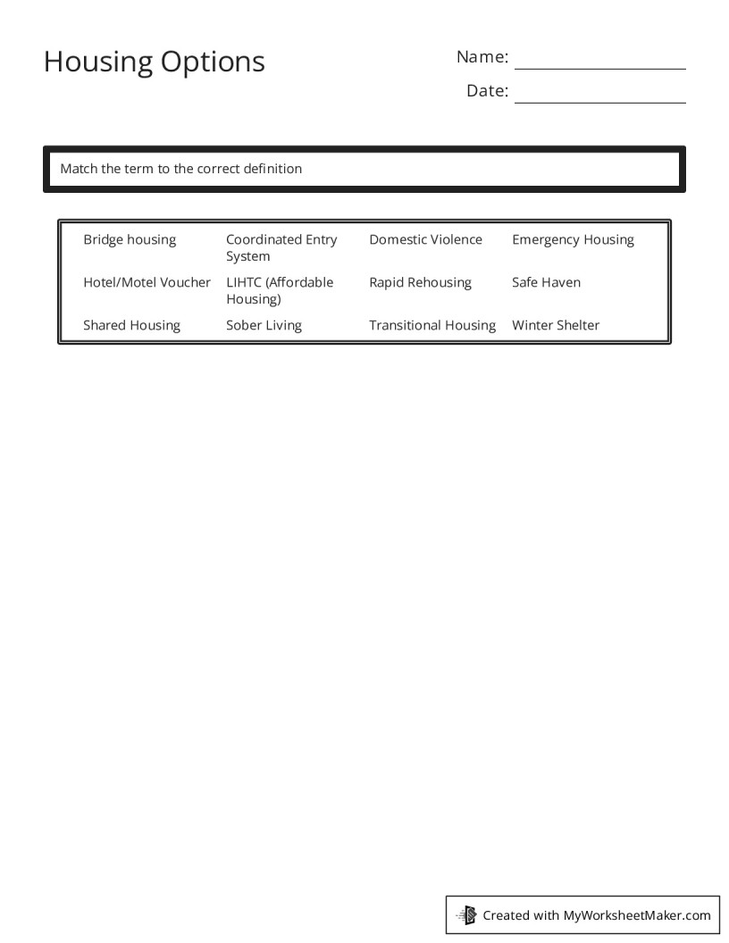 Housing Options - My Worksheet Maker: Create Your Own Worksheets