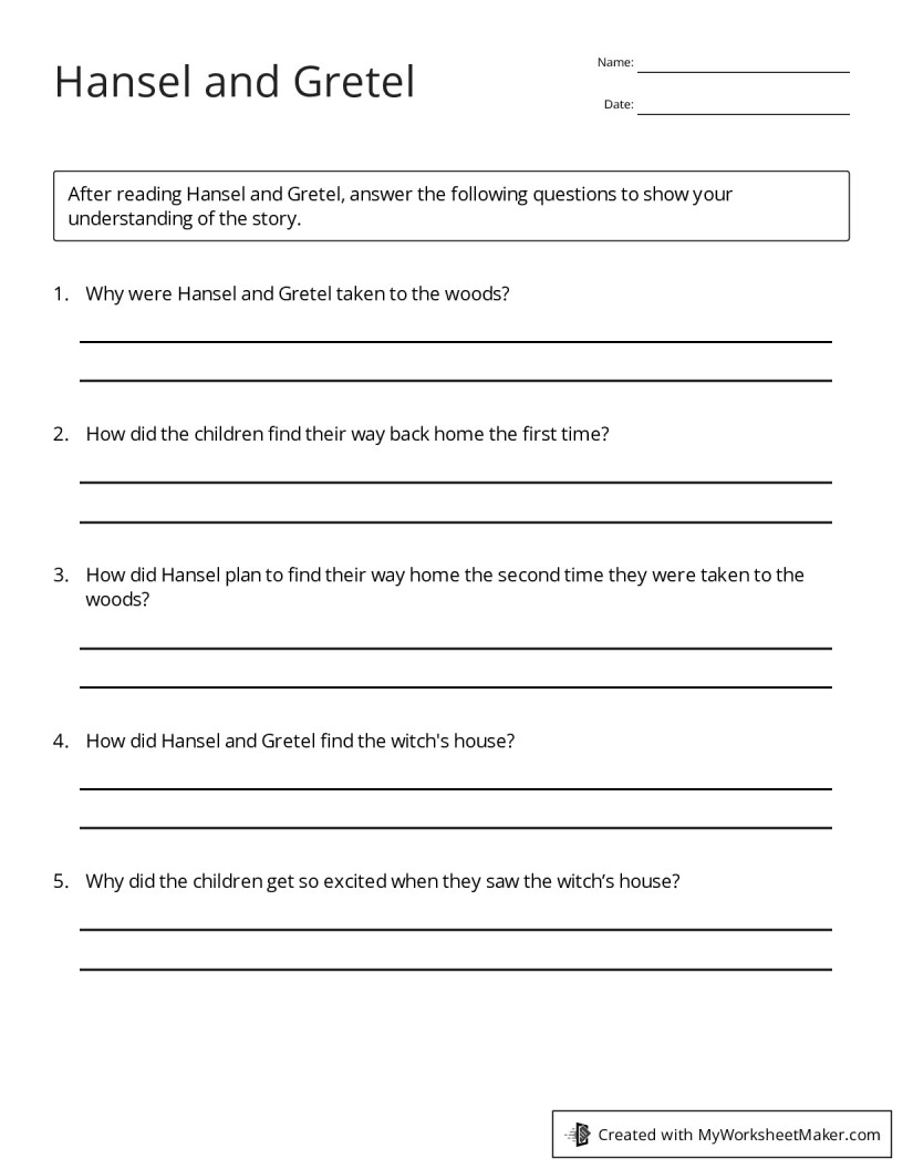 Hansel and Gretel - My Worksheet Maker: Create Your Own Worksheets