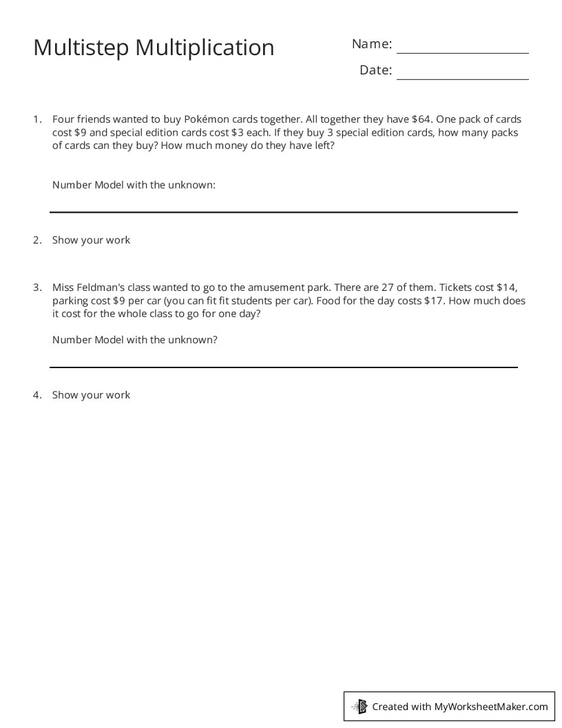 Multistep Multiplication - My Worksheet Maker: Create Your Own Worksheets