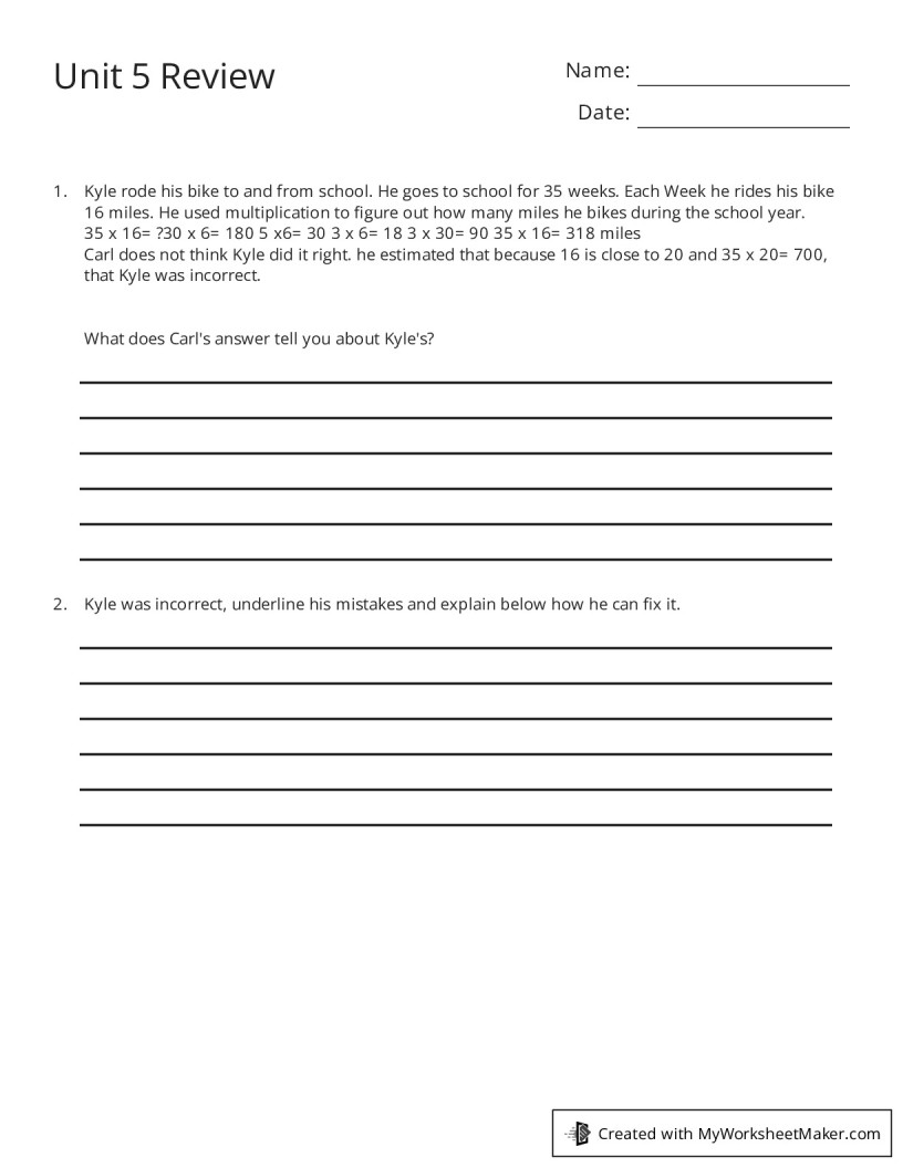 Unit 5 Review - My Worksheet Maker: Create Your Own Worksheets