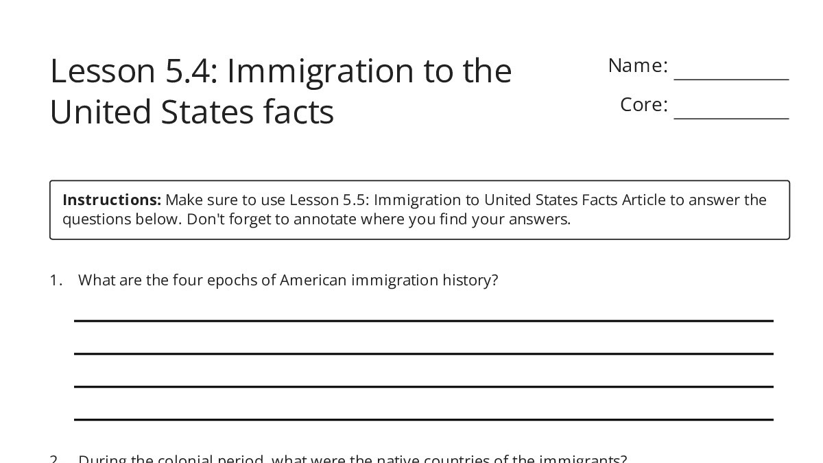 Lesson 5.4: Immigration to the United States facts - My Worksheet Maker ...