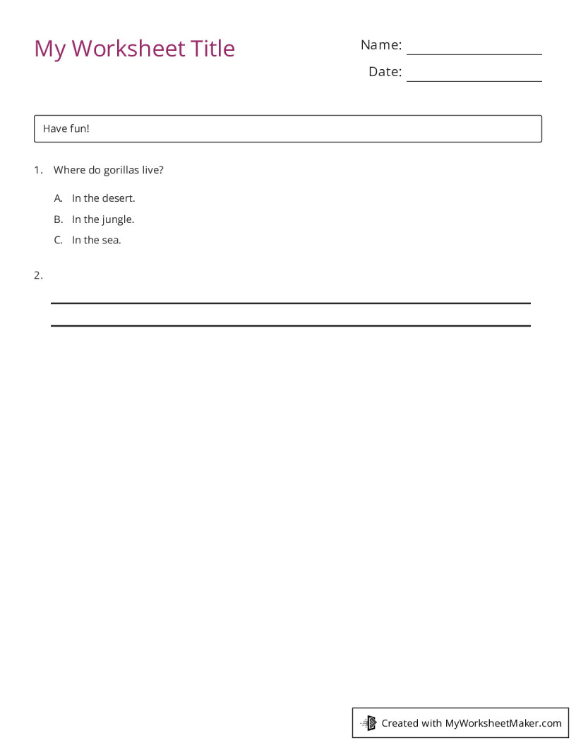 My Worksheet Title - My Worksheet Maker: Create Your Own Worksheets