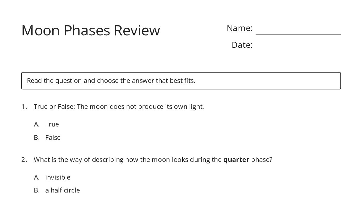 Moon Phases Review - My Worksheet Maker: Create Your Own Worksheets