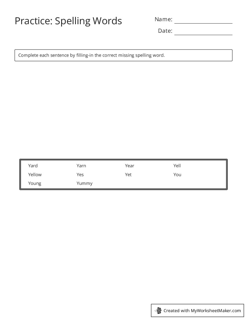 Practice: Spelling Words - My Worksheet Maker: Create Your Own Worksheets