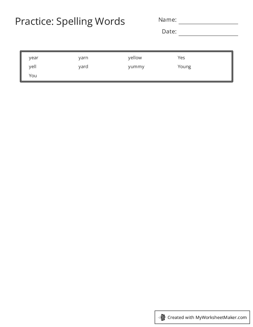 Practice: Spelling Words - My Worksheet Maker: Create Your Own Worksheets