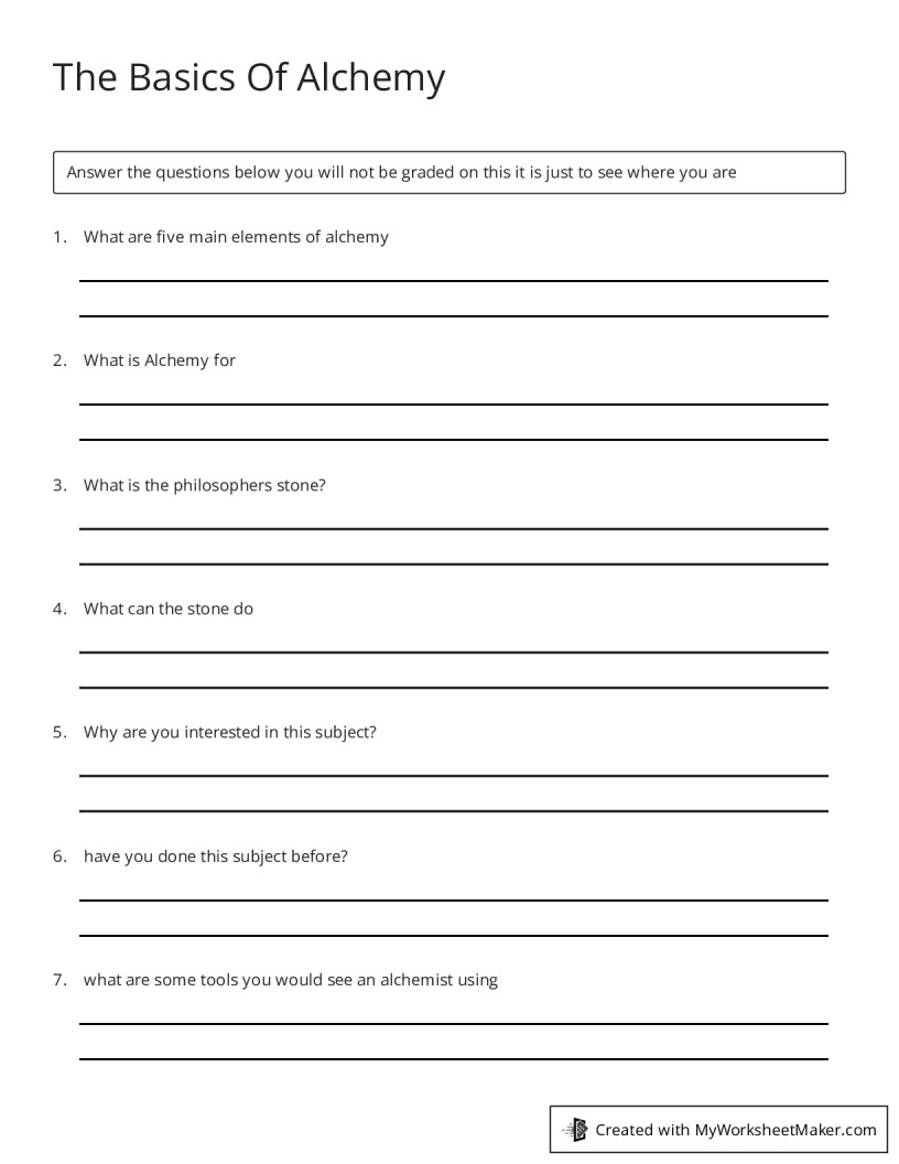 The Basics Of Alchemy - My Worksheet Maker: Create Your Own Worksheets