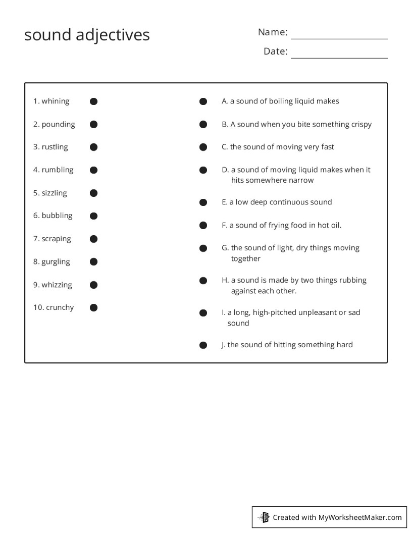 sound adjectives - My Worksheet Maker: Create Your Own Worksheets