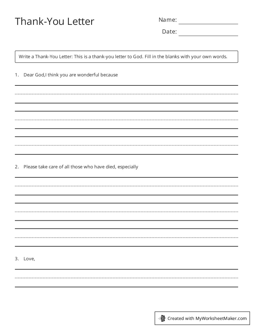 Thank-You Letter - My Worksheet Maker: Create Your Own Worksheets