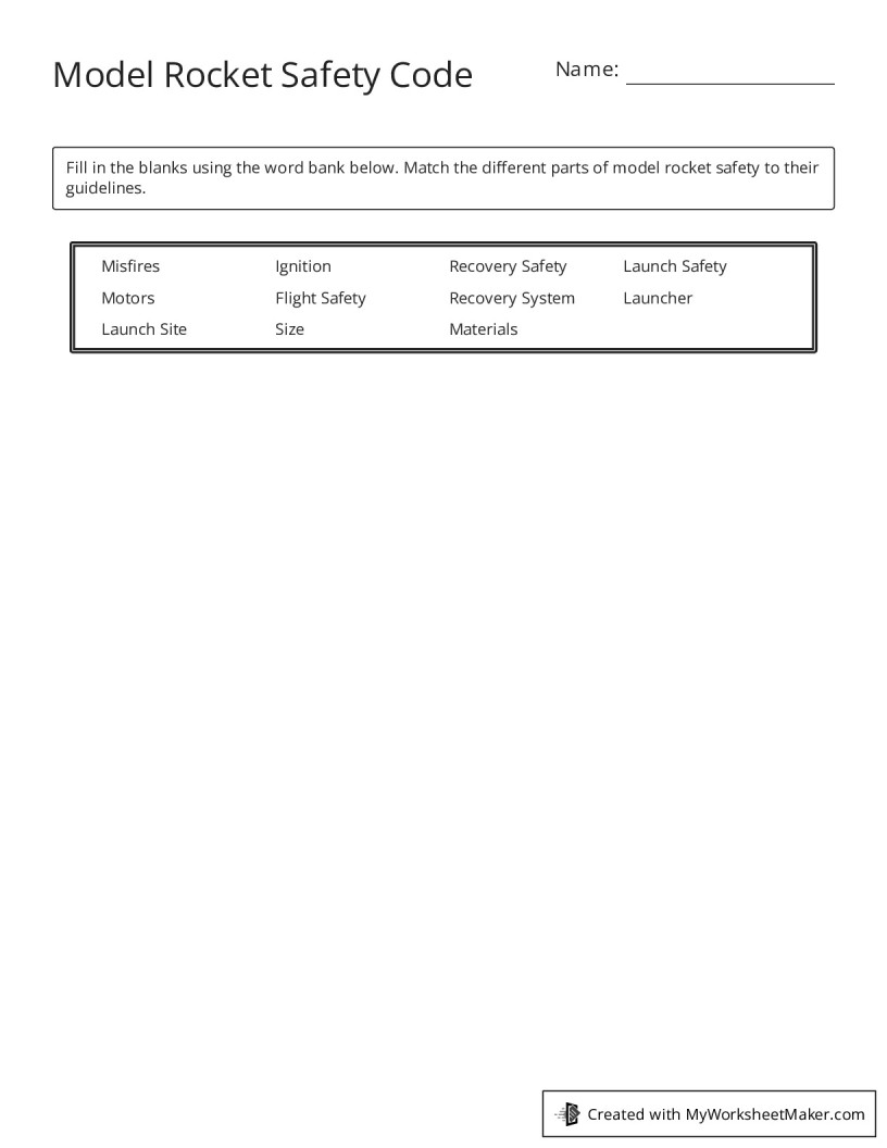 Model Rocket Safety Code - My Worksheet Maker: Create Your Own Worksheets