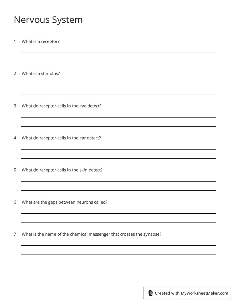 Nervous System - My Worksheet Maker: Create Your Own Worksheets