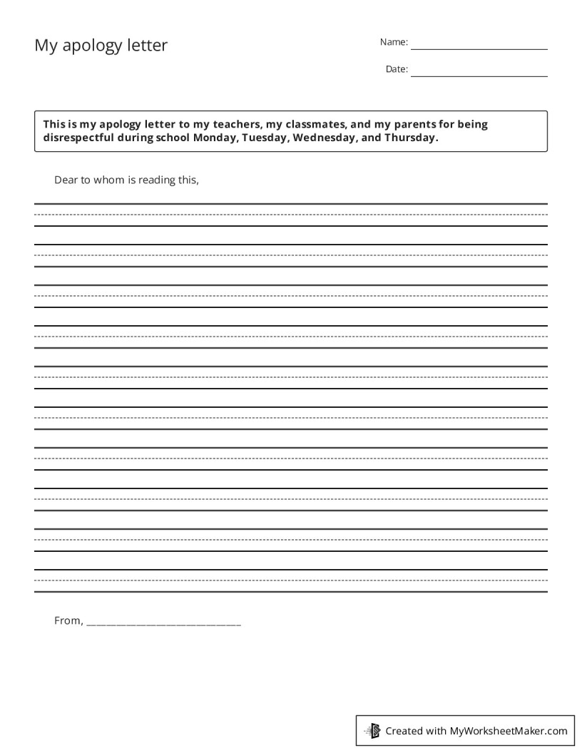 My apology letter - My Worksheet Maker: Create Your Own Worksheets