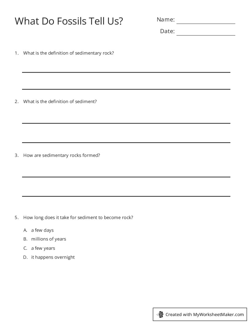 What Do Fossils Tell Us? - My Worksheet Maker: Create Your Own Worksheets