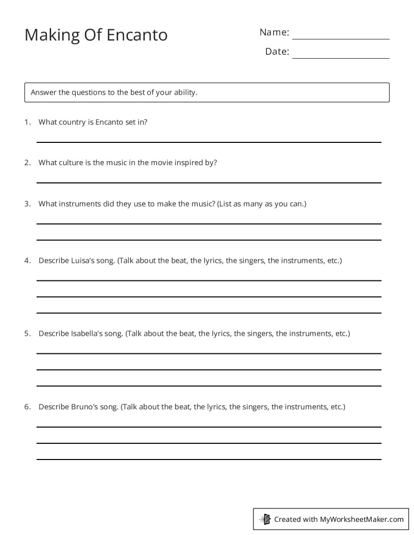 Making Of Encanto - My Worksheet Maker: Create Your Own Worksheets