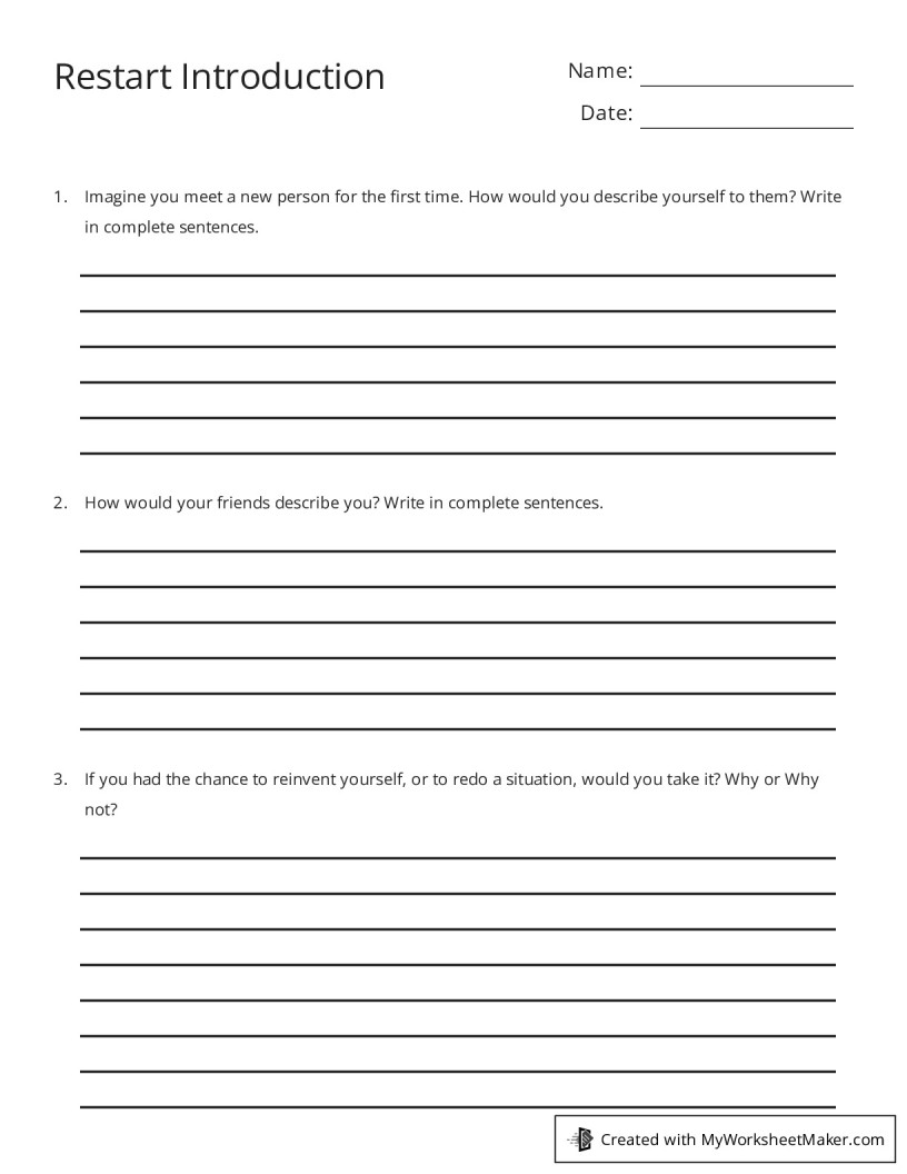 Restart Introduction - My Worksheet Maker: Create Your Own Worksheets