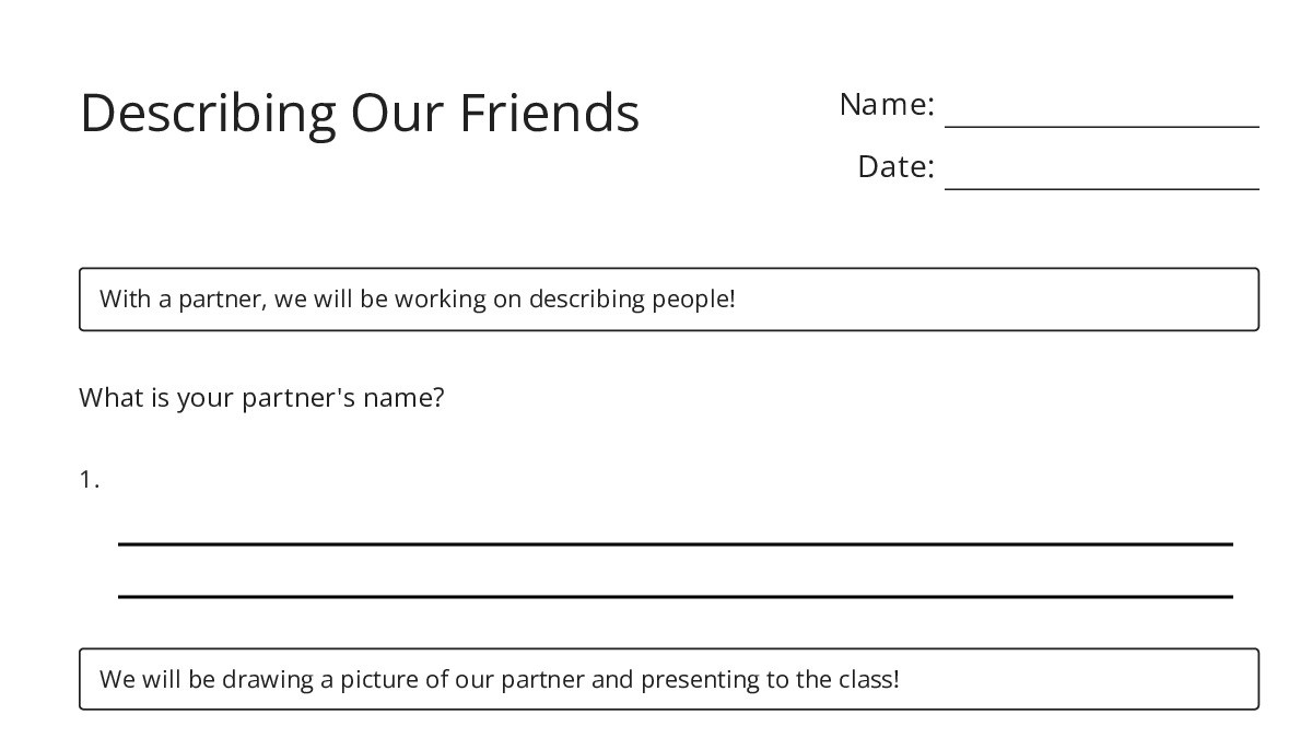 Describing Our Friends - My Worksheet Maker: Create Your Own Worksheets