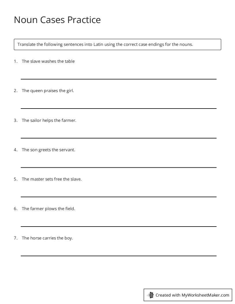 Noun Cases Practice - My Worksheet Maker: Create Your Own Worksheets