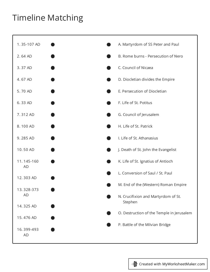 Timeline Matching - My Worksheet Maker: Create Your Own Worksheets