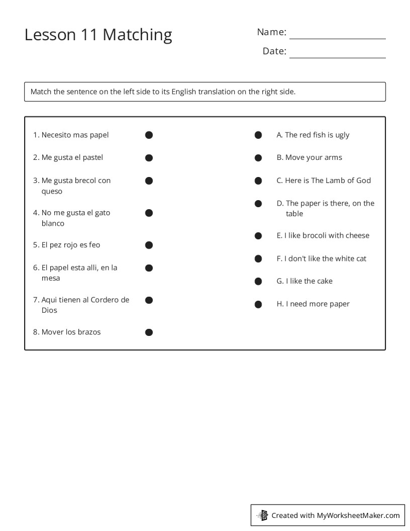 Lesson 11 Matching - My Worksheet Maker: Create Your Own Worksheets