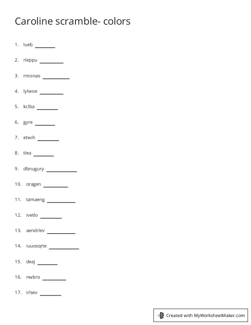 Caroline scramble- colors - My Worksheet Maker: Create Your Own Worksheets