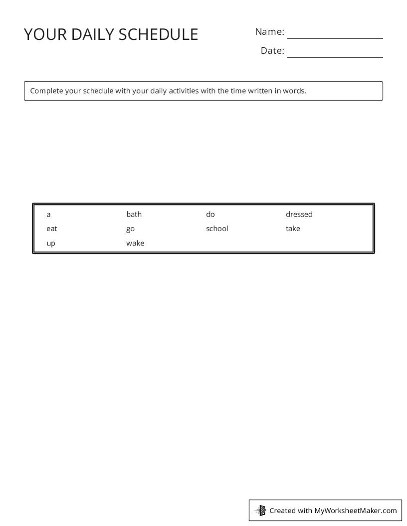 YOUR DAILY SCHEDULE - My Worksheet Maker: Create Your Own Worksheets