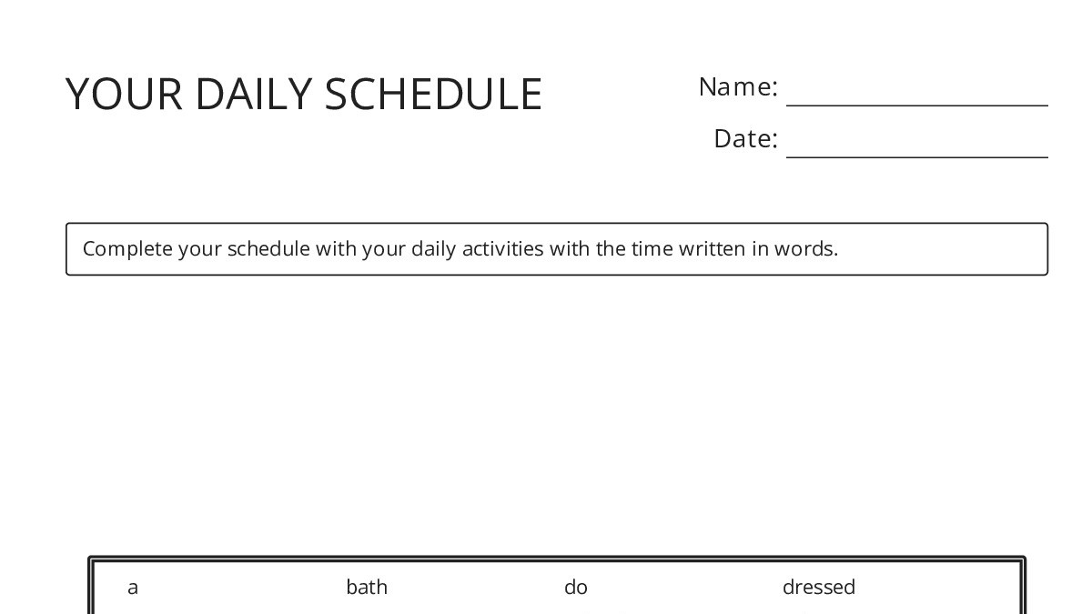YOUR DAILY SCHEDULE - My Worksheet Maker: Create Your Own Worksheets