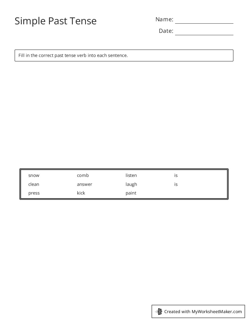 Simple Past Tense - My Worksheet Maker: Create Your Own Worksheets