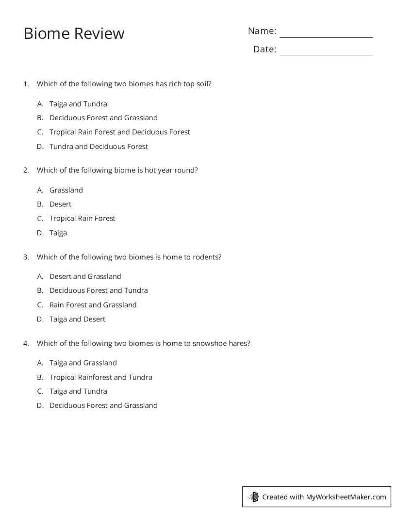Biome Review - My Worksheet Maker: Create Your Own Worksheets