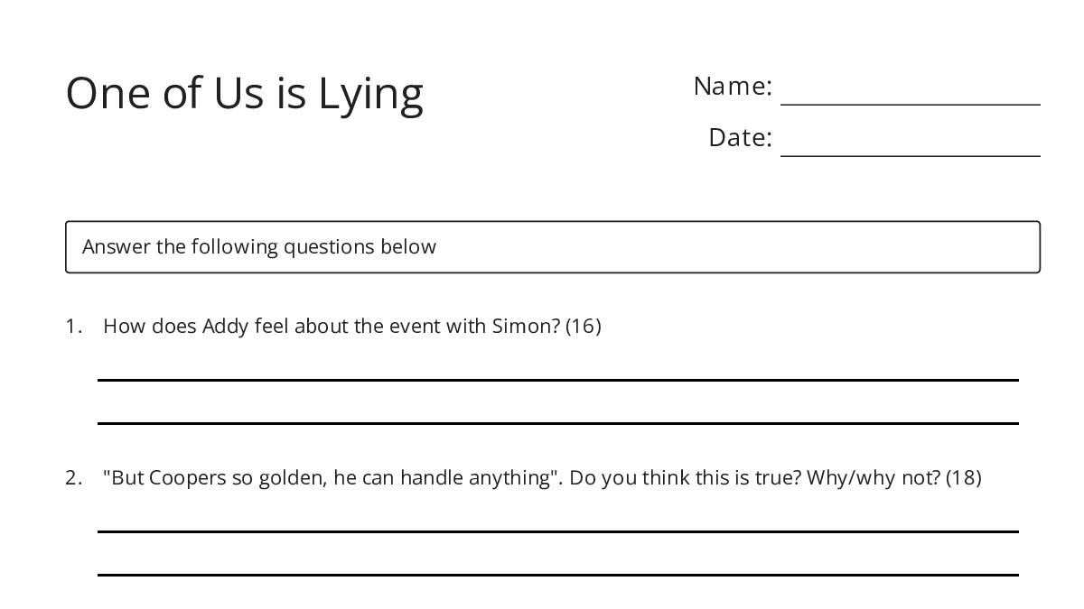 One of Us is Lying - My Worksheet Maker: Create Your Own Worksheets
