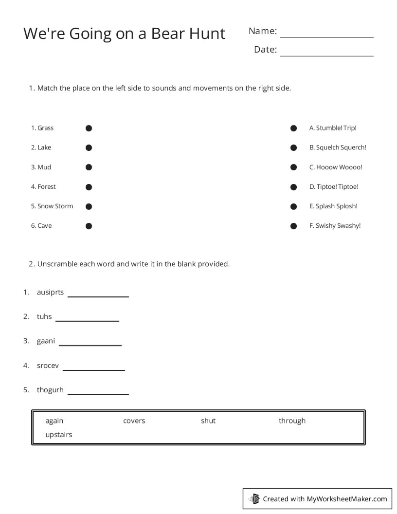 We're Going on a Bear Hunt - My Worksheet Maker: Create Your Own Worksheets
