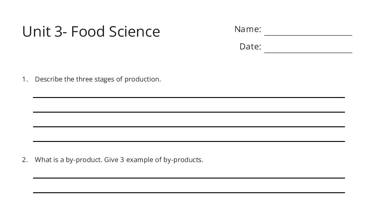 Unit 3- Food Science - My Worksheet Maker: Create Your Own Worksheets