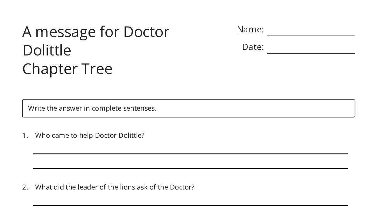 A message for Doctor Dolittle Chapter Tree - My Worksheet Maker: Create ...