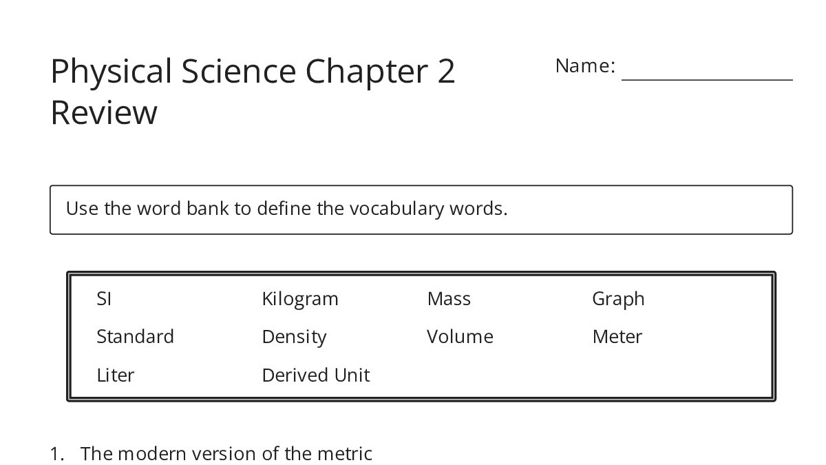 Physical Science Chapter 2 Review - My Worksheet Maker: Create Your Own ...