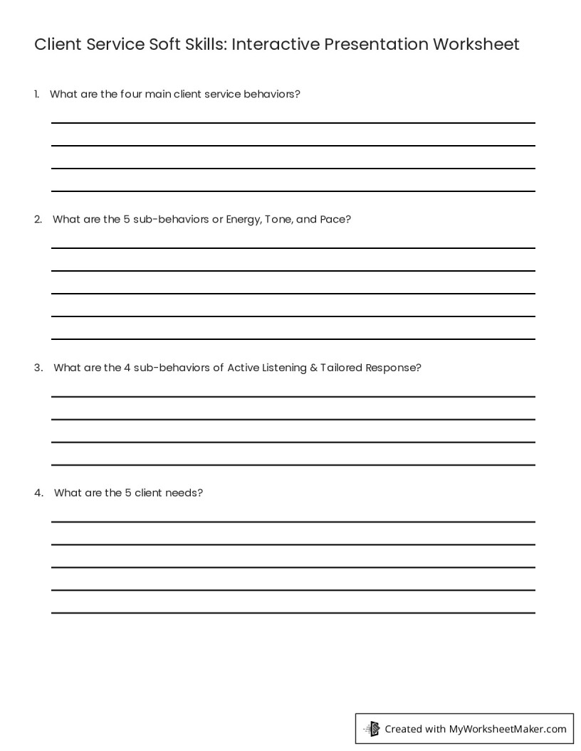 Client Service Soft Skills: Interactive Presentation Worksheet - My ...