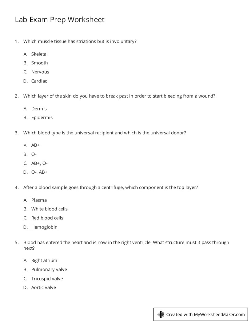 Lab Exam Prep Worksheet - My Worksheet Maker: Create Your Own Worksheets