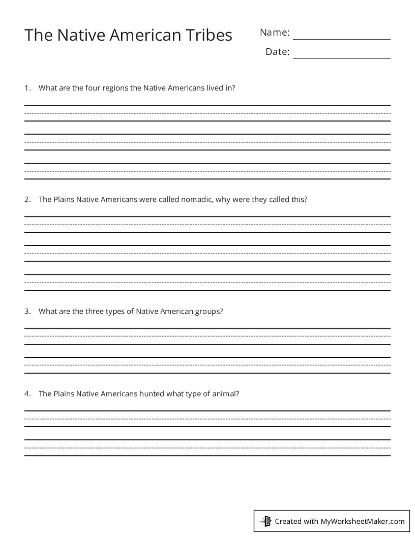 The Native American Tribes - My Worksheet Maker: Create Your Own Worksheets