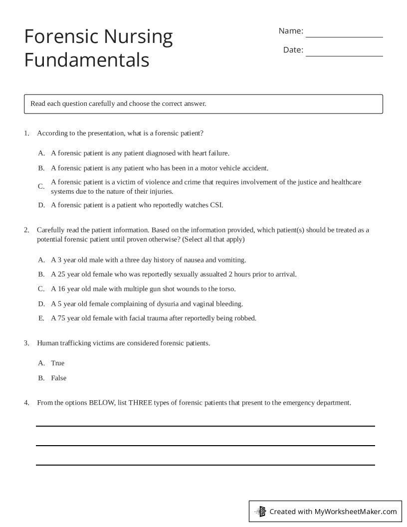 Forensic Nursing Fundamentals - My Worksheet Maker: Create Your Own ...