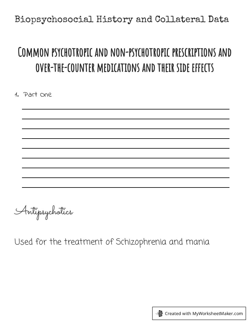Biopsychosocial History and Collateral Data - My Worksheet Maker ...
