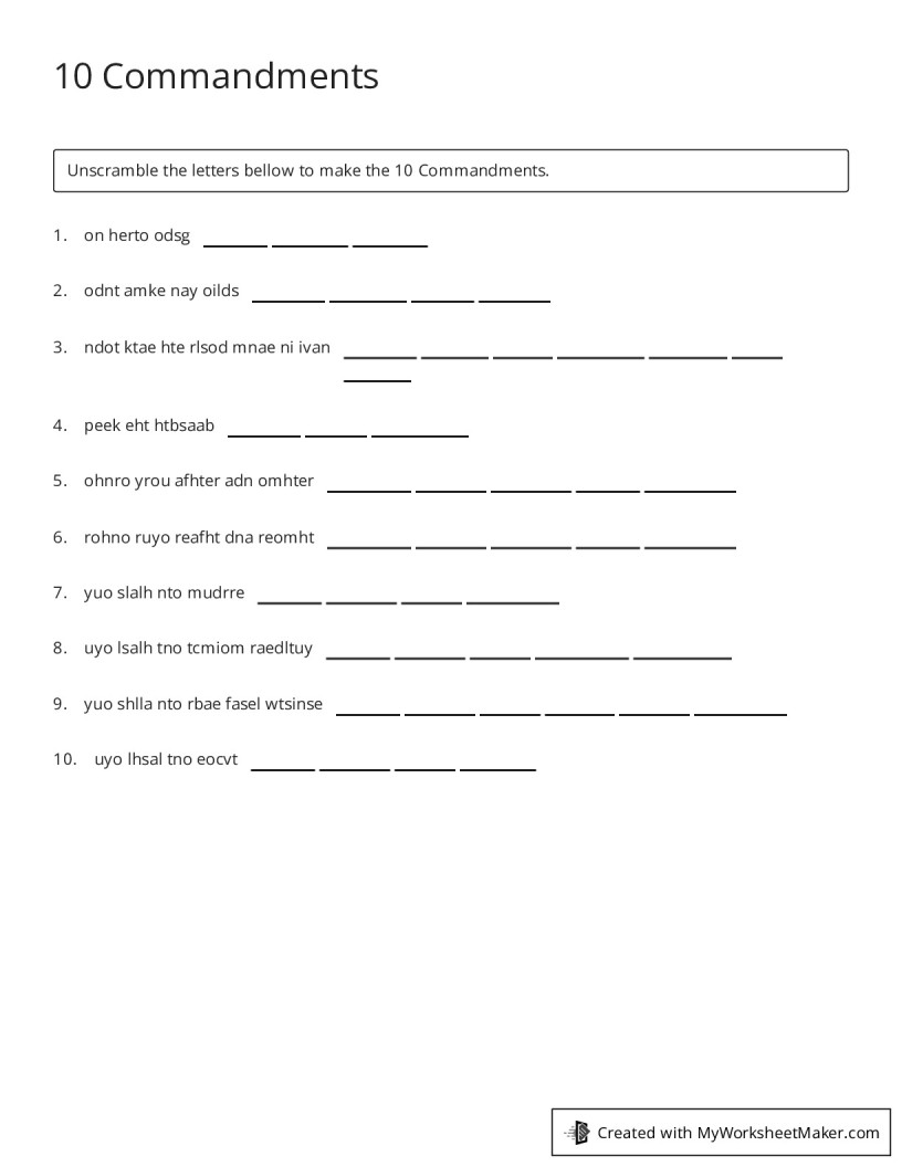 10 Commandments - My Worksheet Maker: Create Your Own Worksheets