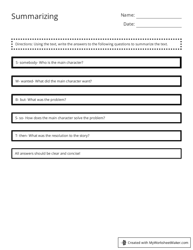 Summarizing - My Worksheet Maker: Create Your Own Worksheets