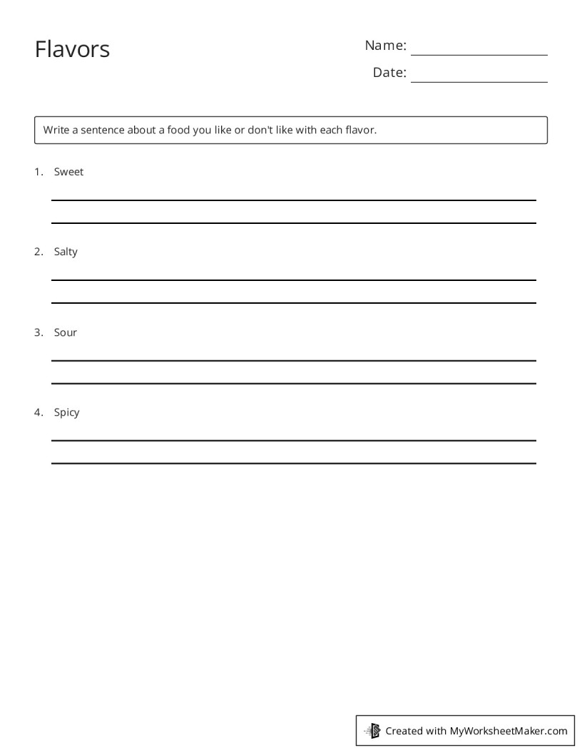 Flavors - My Worksheet Maker: Create Your Own Worksheets