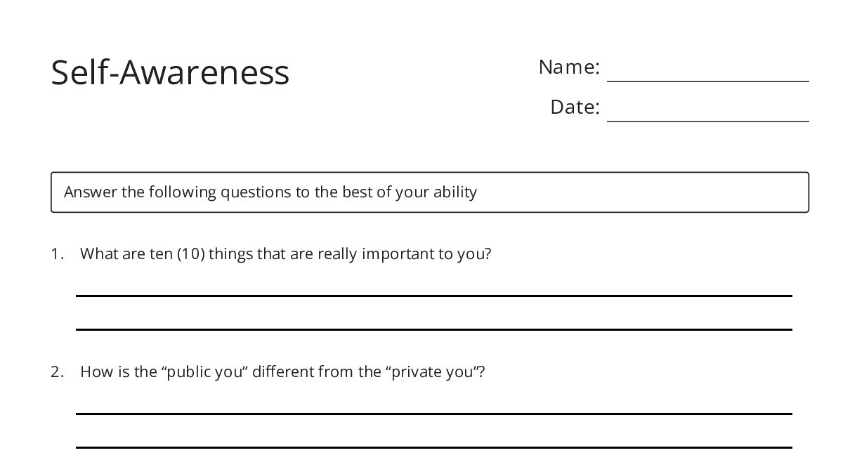 Self-Awareness - My Worksheet Maker: Create Your Own Worksheets