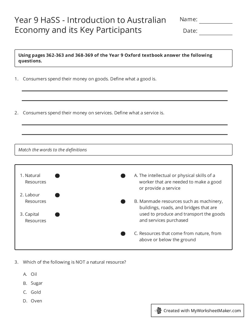 Year 9 HaSS - Introduction to Australian Economy and its Key ...