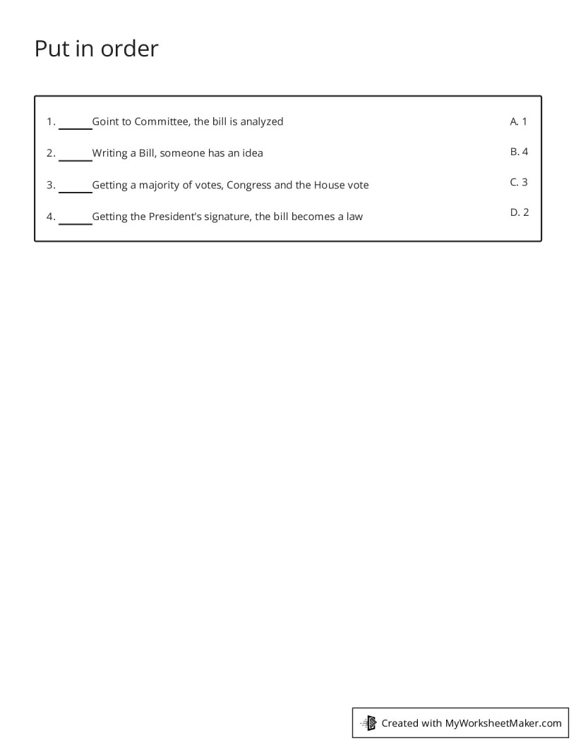 Put in order - My Worksheet Maker: Create Your Own Worksheets