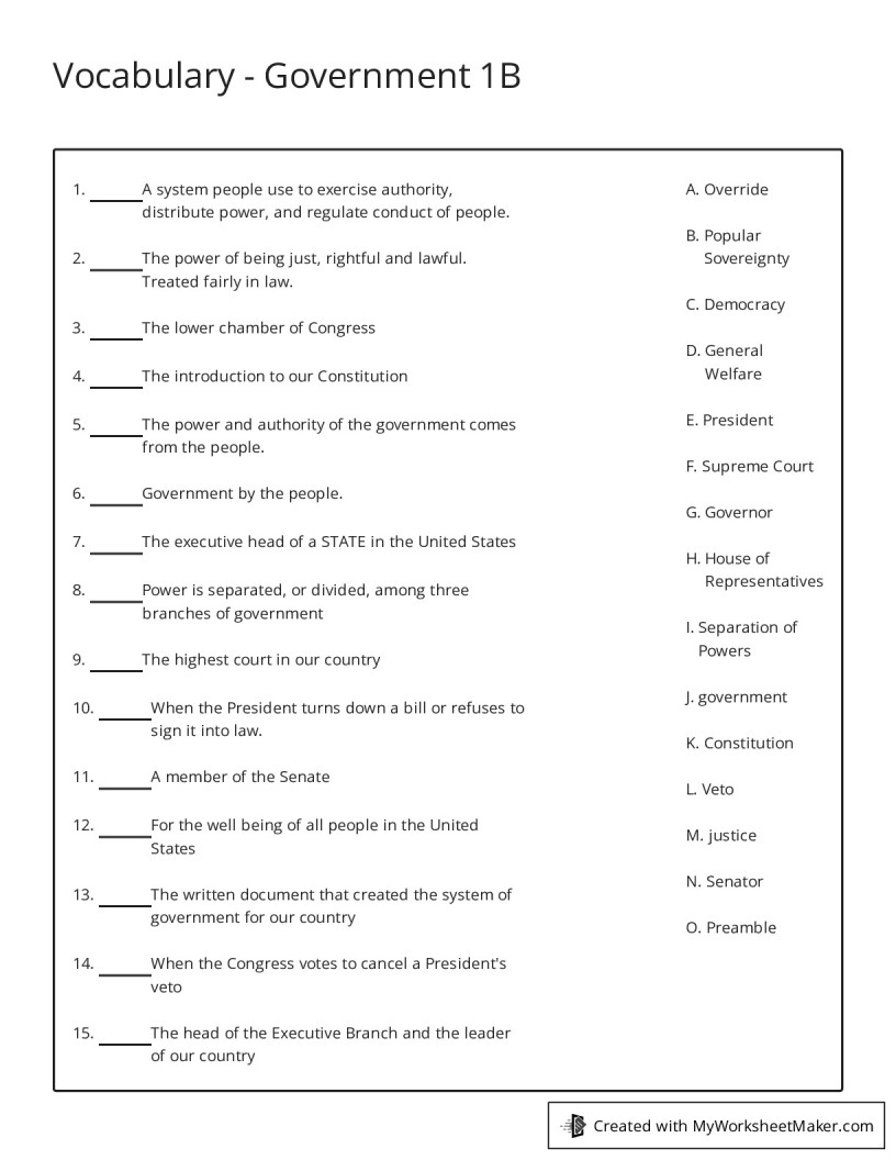 Vocabulary - Government 1B - My Worksheet Maker: Create Your Own Worksheets