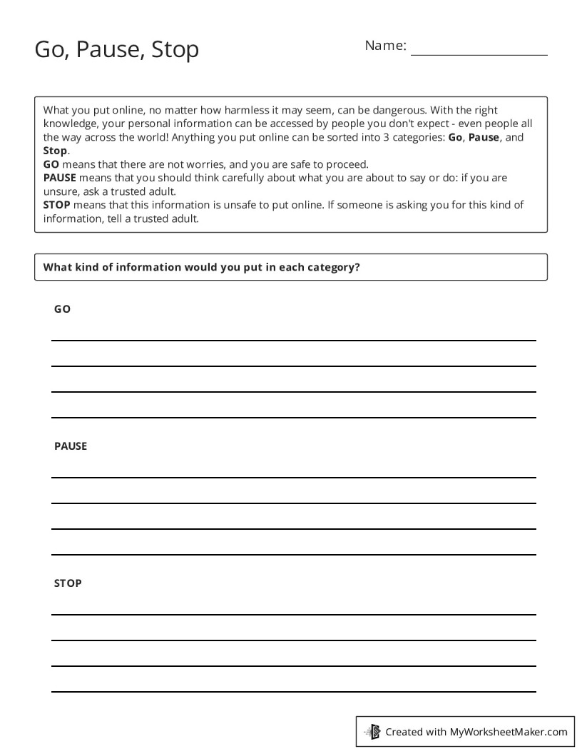Go, Pause, Stop - My Worksheet Maker: Create Your Own Worksheets